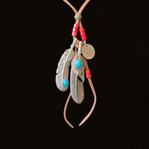 Pearl Hanger | Jewelry | Tribal Feather Leather Necklace Western Boho 8 ...